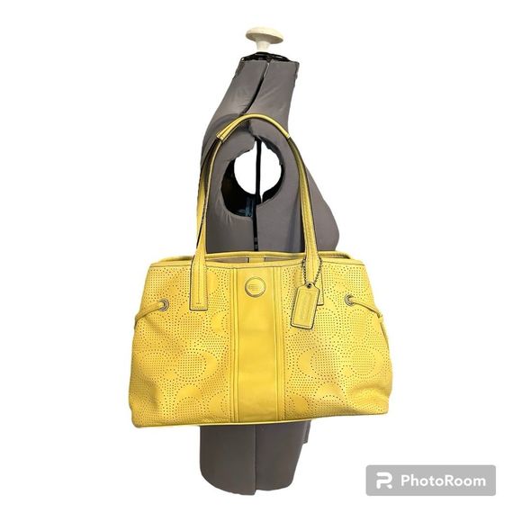Coach | Bags | Coach Perforated Signature Satchel Tote Bag In A Yellow ...